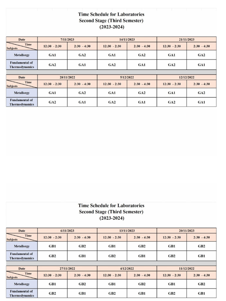 Lab Schedule 2023-2024 | PDF