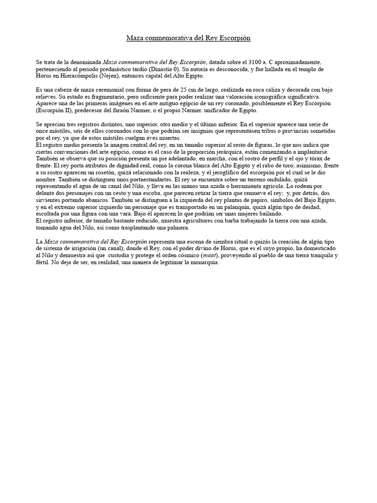 Maza Conmemorativa Rey Escorpión | PDF | Antiguo Egipto | Egipto