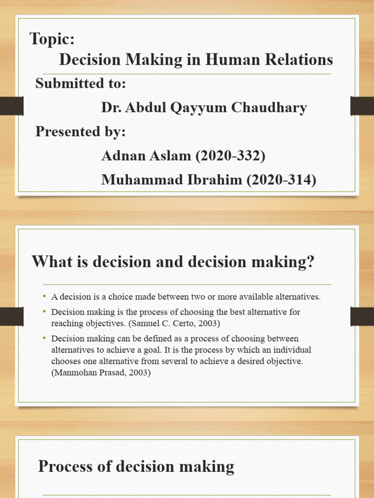 Topic: Decision Making in Human Relations | PDF | Interpersonal ...