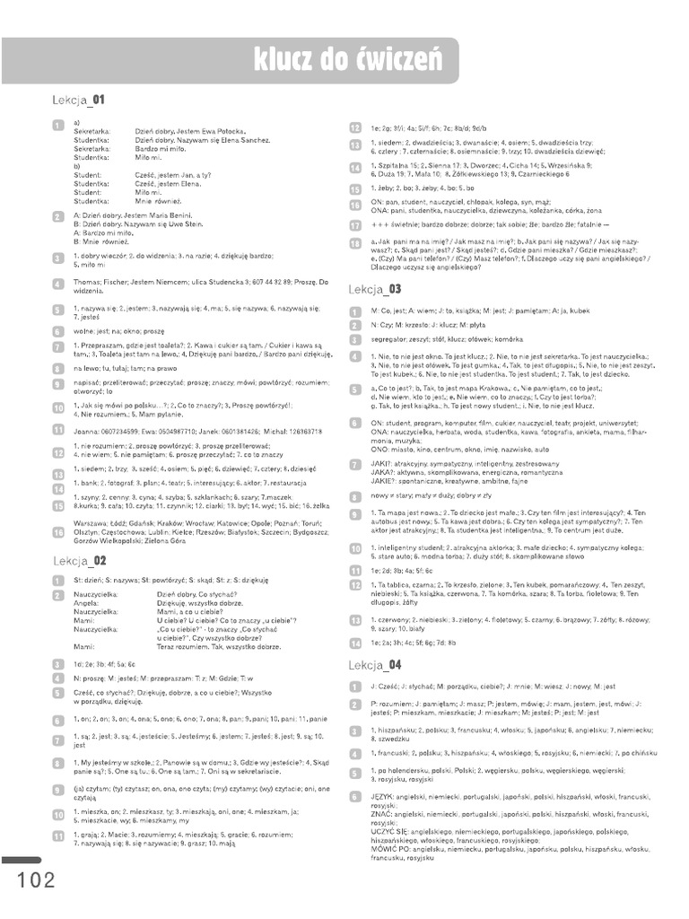 Stempek Iwona Polski Krok Po Kroku A1 Zeszyt Cwiczen Odpowie | PDF