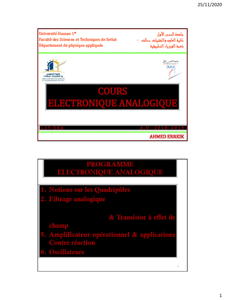 Cours d'Électronique Analogique 1 | PDF | Filtre (électronique) | Vagues