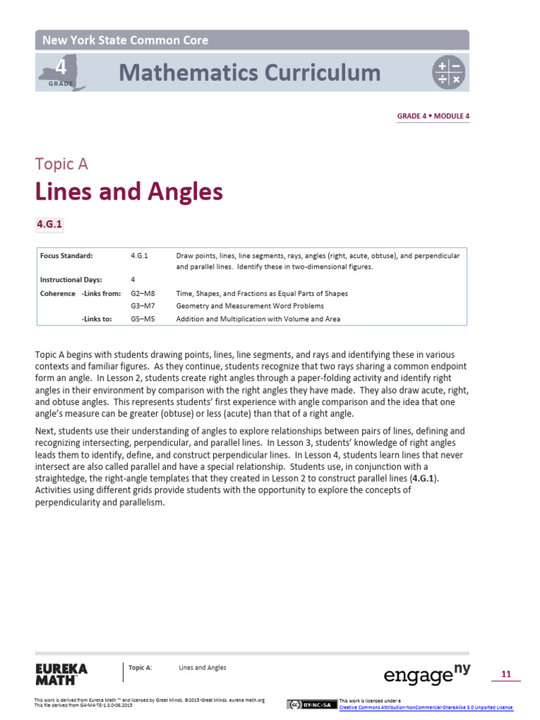 Math g4 m4 Topic A Overview | PDF | Angle | Line (Geometry)