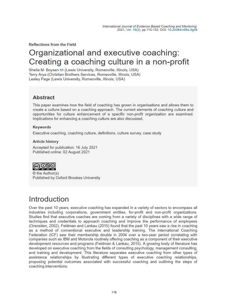 Organizational and Executive Coaching: Creating A Coaching Culture in A Non-Profit | PDF ...