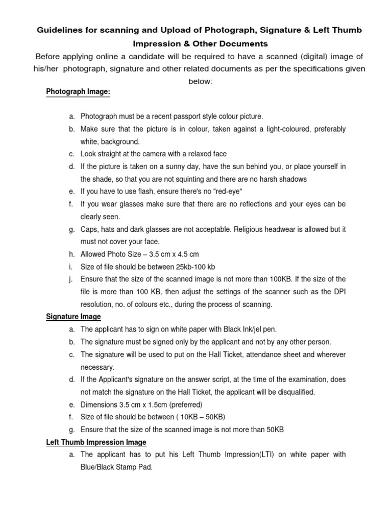Guidelines for Uploading Photos & Signatures | PDF | Image Scanner ...
