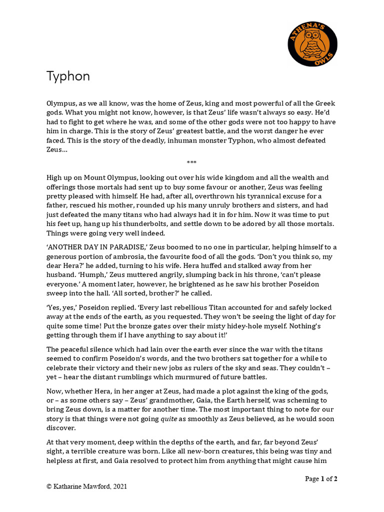Typhon Athenas Owls 1 | PDF | Zeus | Ancient Greek Religion