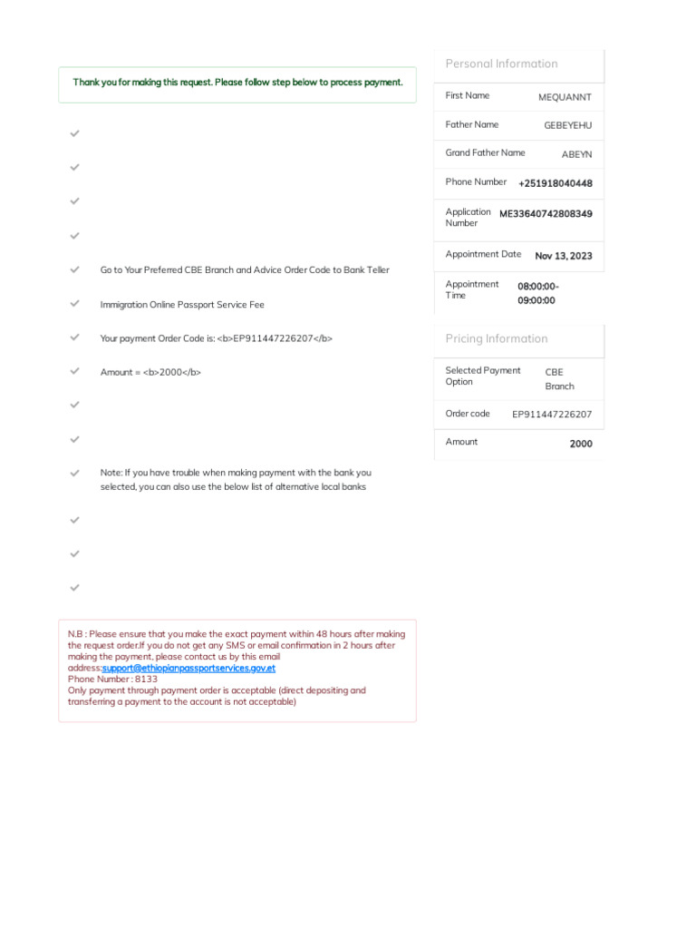 Payment Inst Ruct Ion: Thank You For Making This Request. Please Follow ...