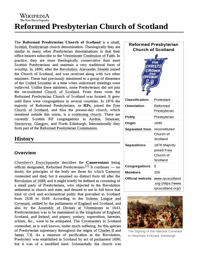Reformed Presbyterian Church History | PDF | Presbyterianism ...
