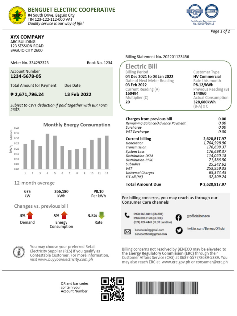 BENECO Electric Bill Overview | PDF | Value Added Tax | Economies