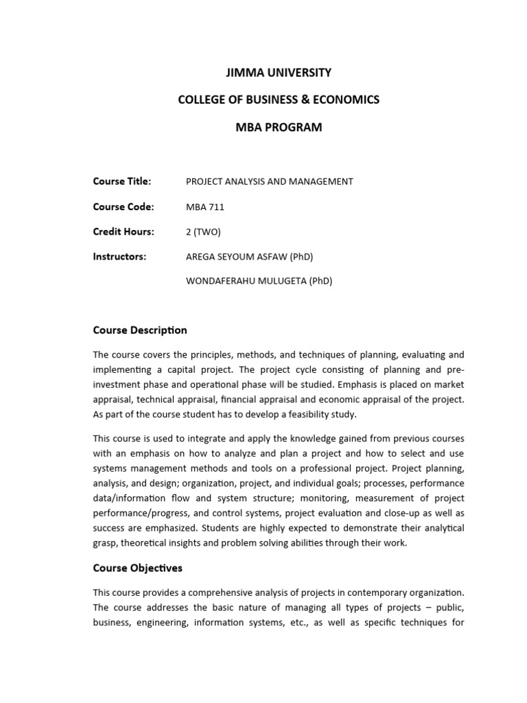 Project MGT Course Outline (FINAL) | PDF | Feasibility Study | Economies