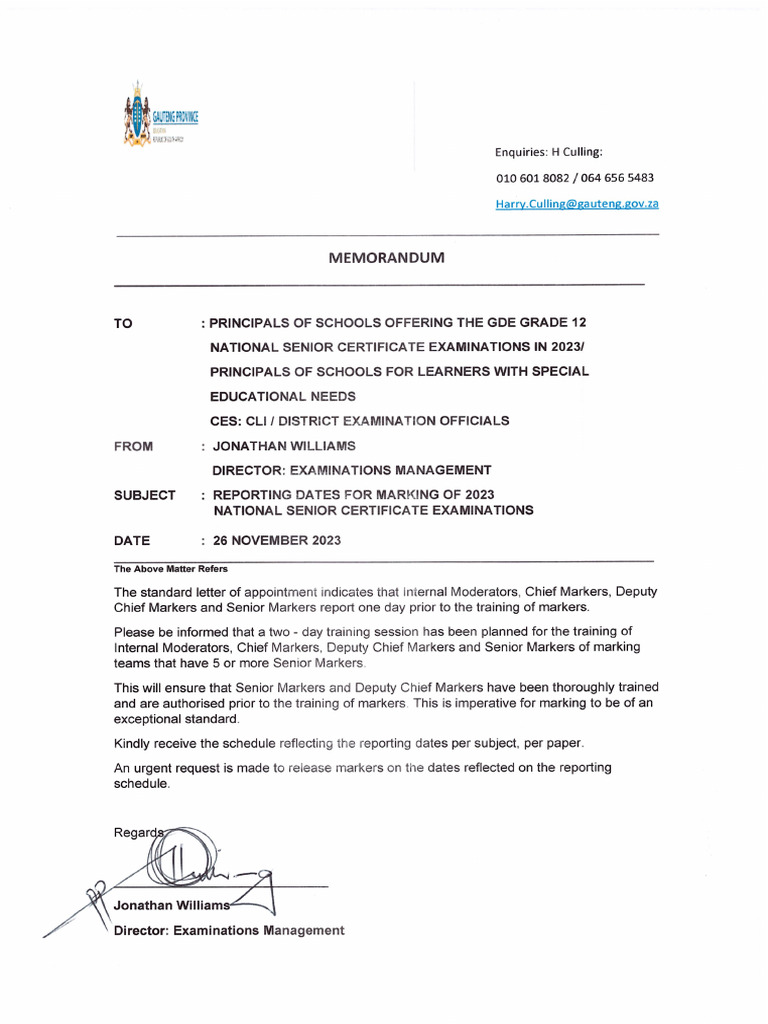 Reporting Dates For Marking of 2023 National Senior Certificate ...
