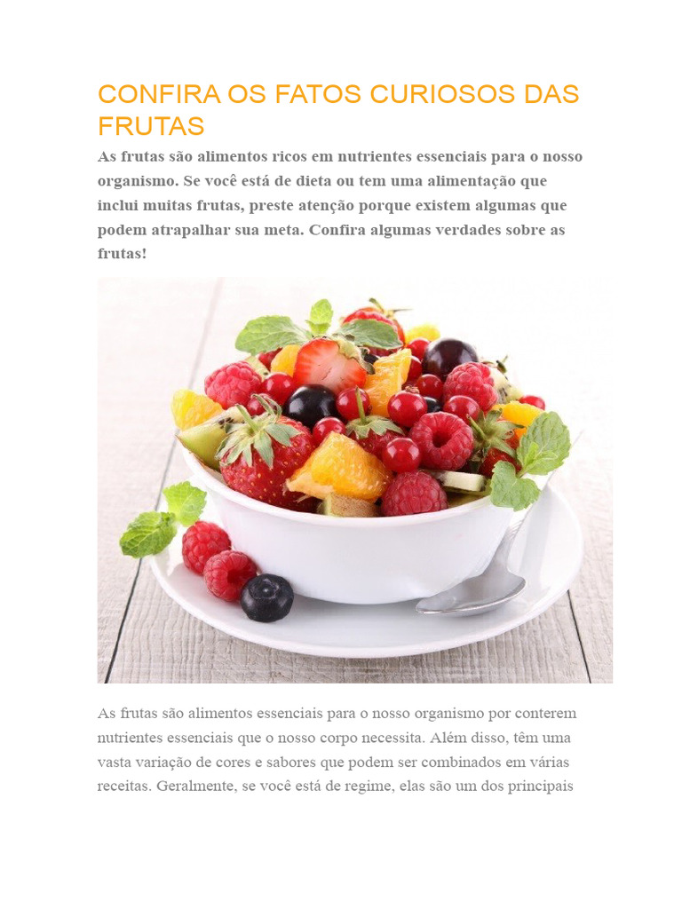 Confira Os Fatos Curiosos Das Frutas | PDF