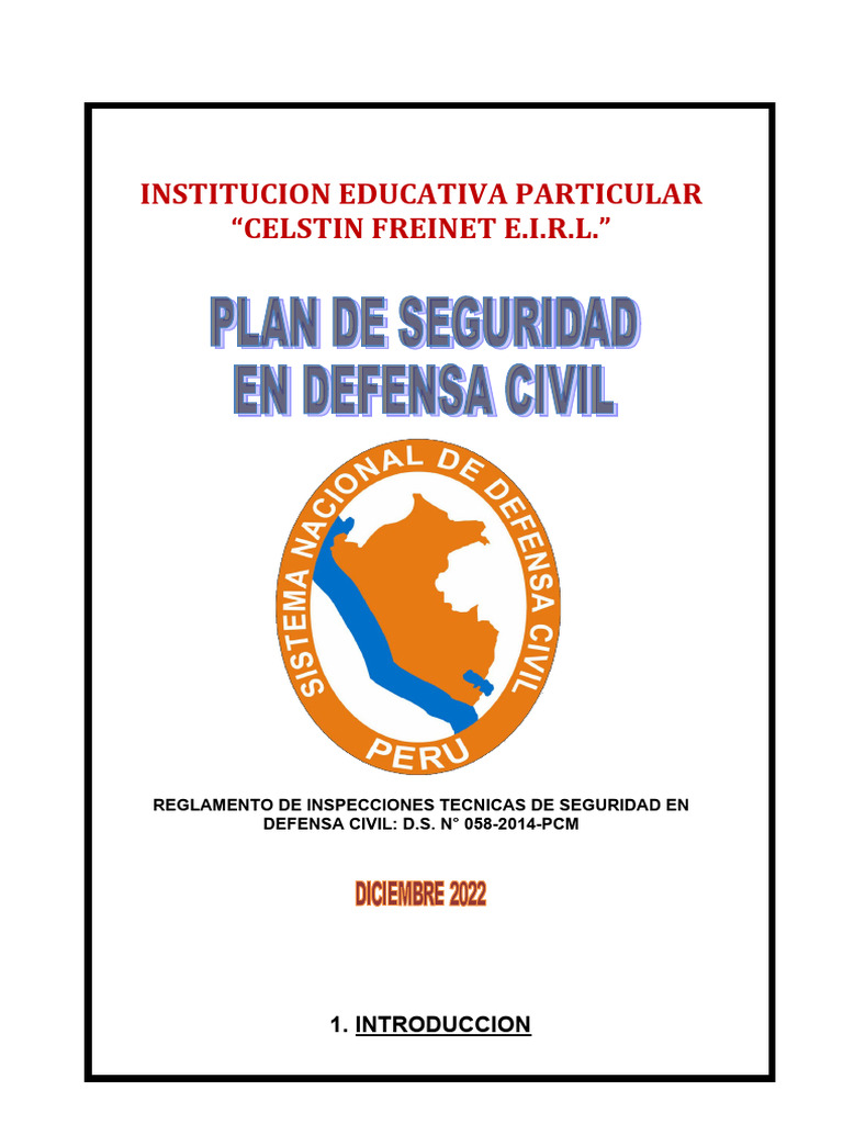 Plan de Contingencia Celestin Freinet | PDF | Defensa Civil | Riesgo