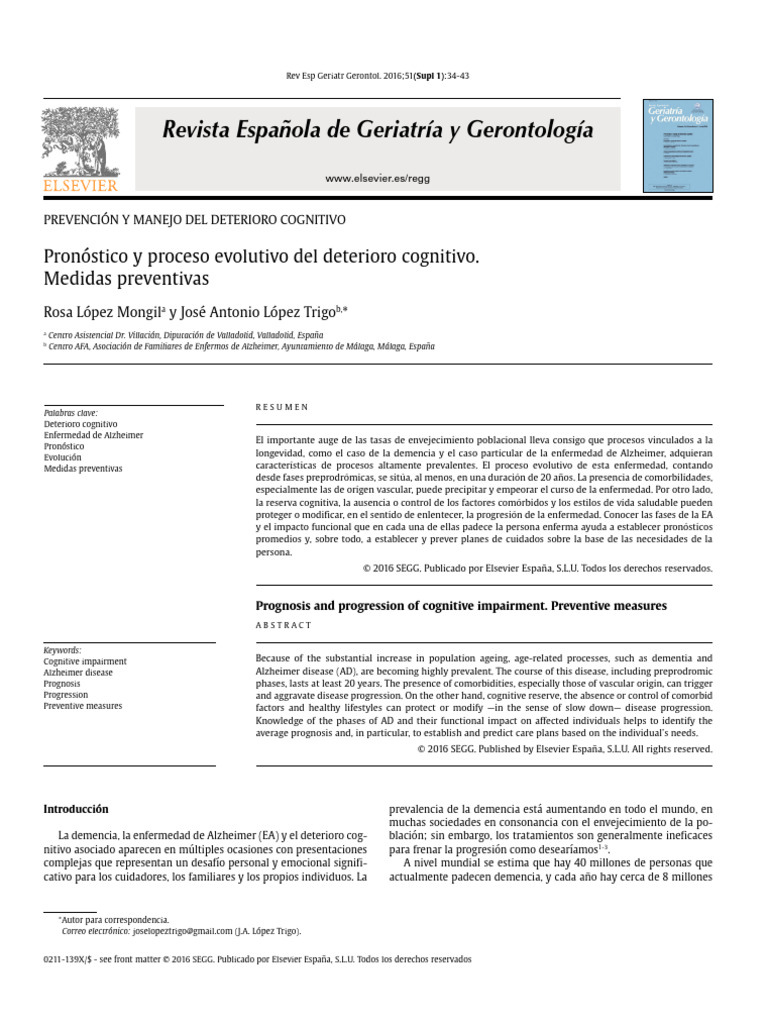Pronóstico y Proceso Evolutivo Del Deterioro Cognitivo. Medidas ...