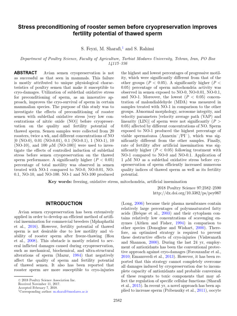 Stress Preconditioning of Rooster Semen Before Cryopreservatio - 2018 ...