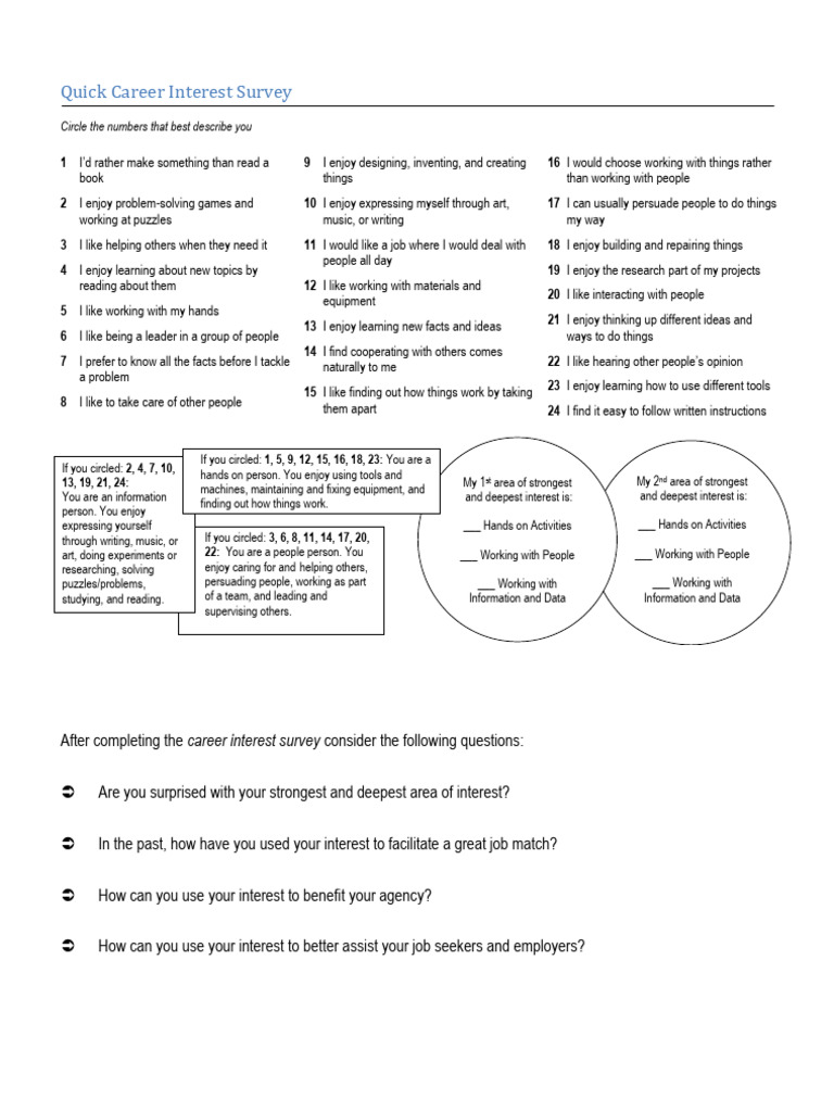 Career Interest Inventory Handout | PDF | Intelligence | Behavior ...