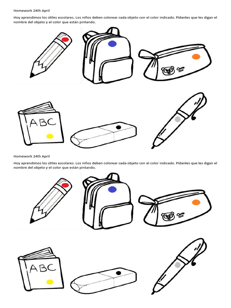 School Objects To Colour | PDF