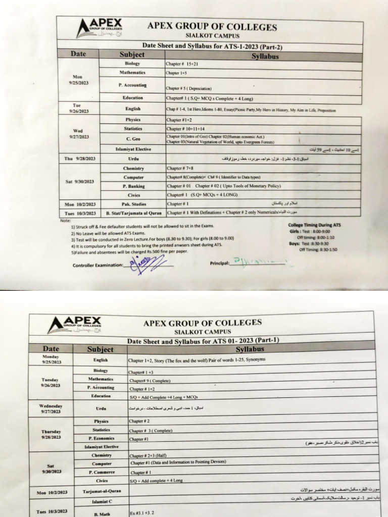ATS 1 Date Sheet | PDF