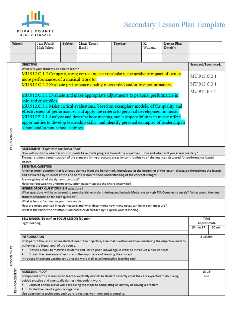 Secondary Lesson Plan | PDF | Behavior Modification | Change