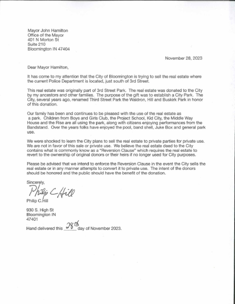 Letter From Philip Hill Re BFD HQ Sale | PDF