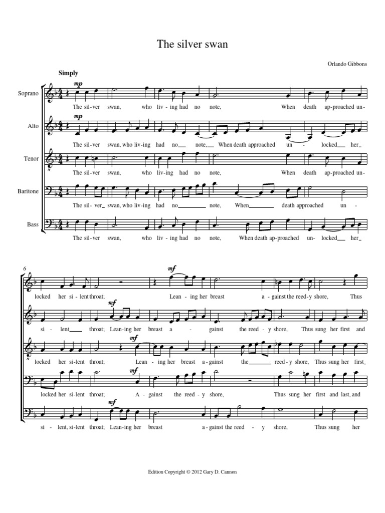 Gibbons - The Silver Swan | PDF | Choral Music