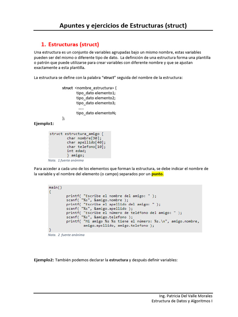 3C. Ejemplos Guía de Tipos Struct | PDF | Algoritmos | Programa de computadora