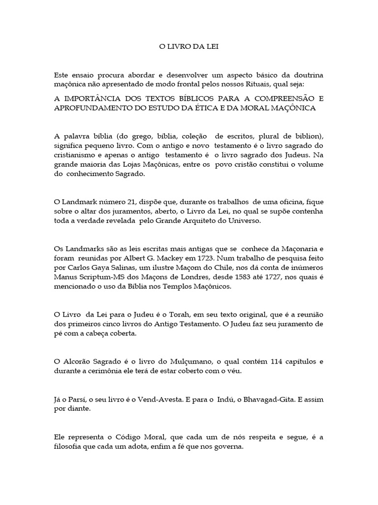 O Livro Da Lei | PDF | Maçonaria | Bíblia