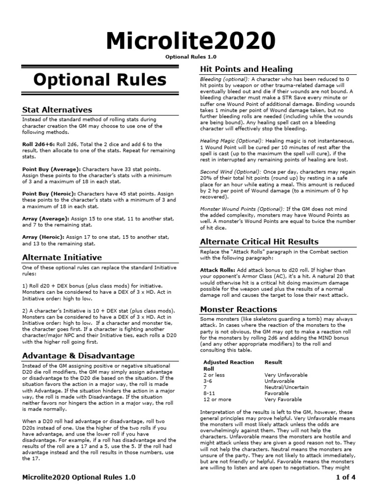 Microlite2020 Optional Rules 1.0 | PDF | License | Copyright