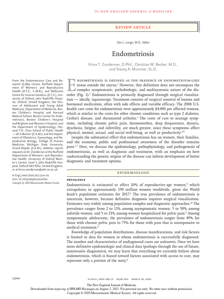 Endometriosis NEJM 2020 | PDF | Ovarian Cancer | Medical Specialties