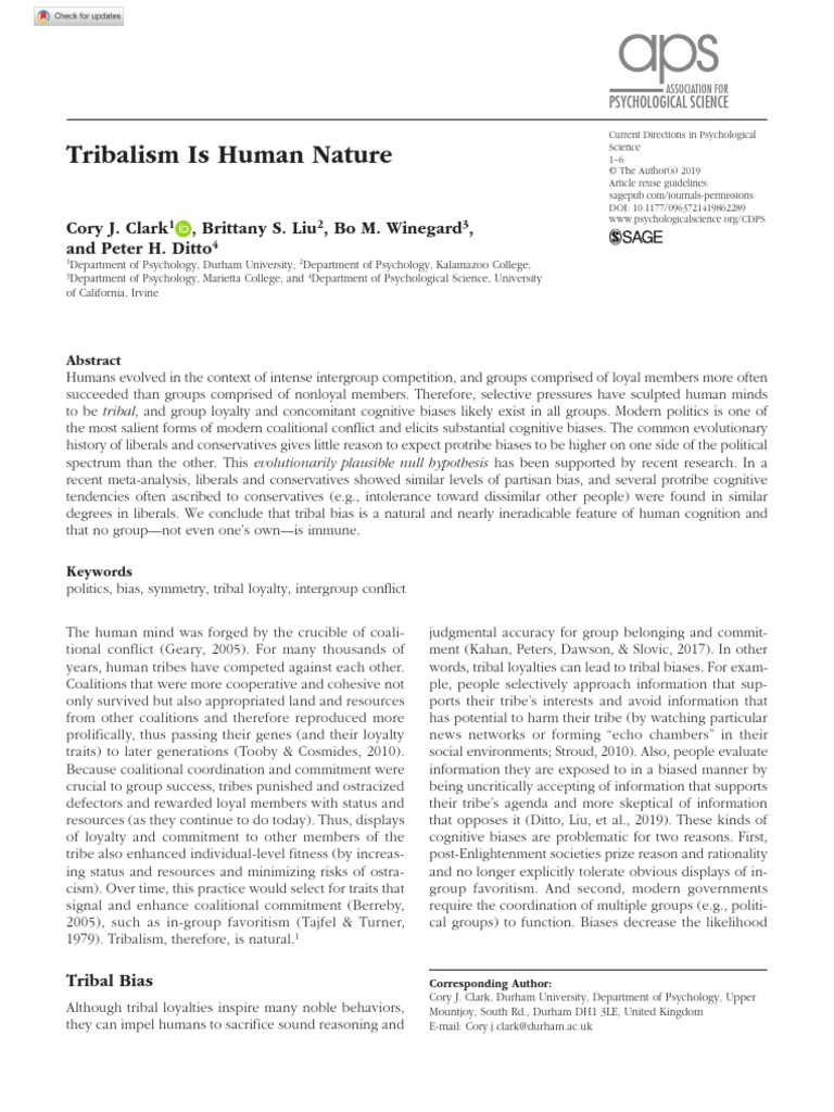 Clark Et Al. - 2019 - Tribalism Is Human Nature | PDF | Psychology ...