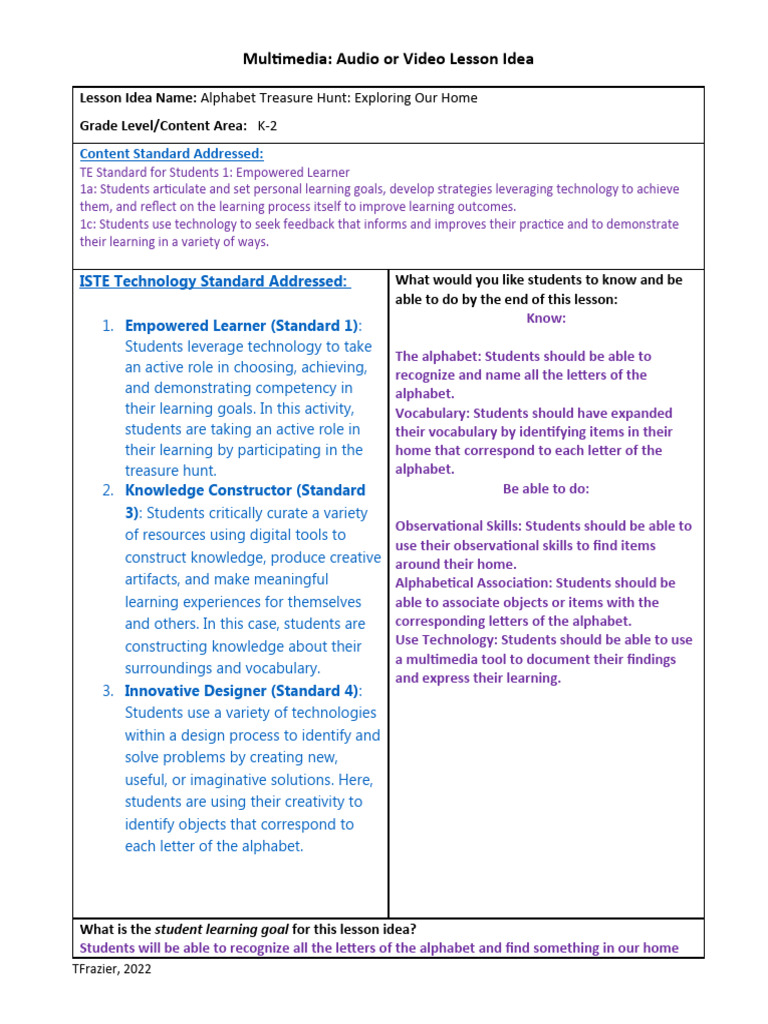 Multimedia Audio or Video Lesson Idea Template2022 Autorecovered ...