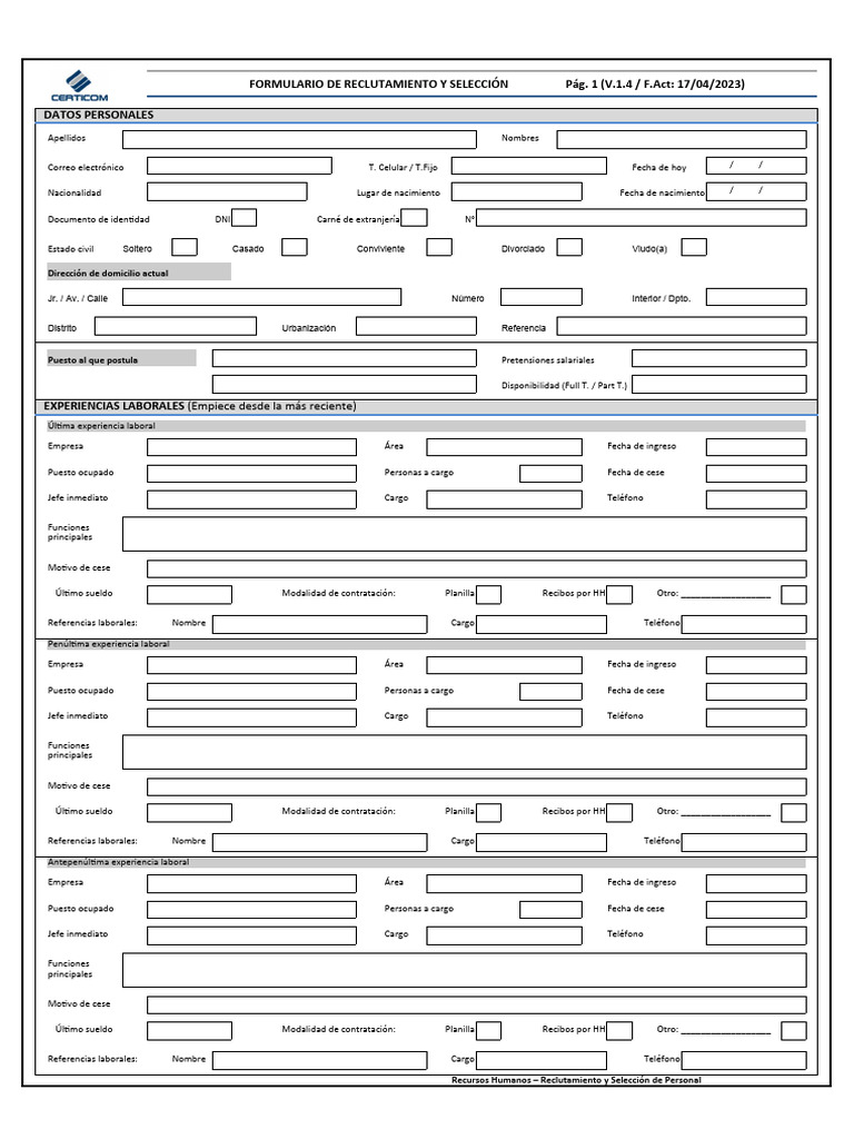 Formato Ficha de Personal | PDF | Gestión de recursos humanos | Business