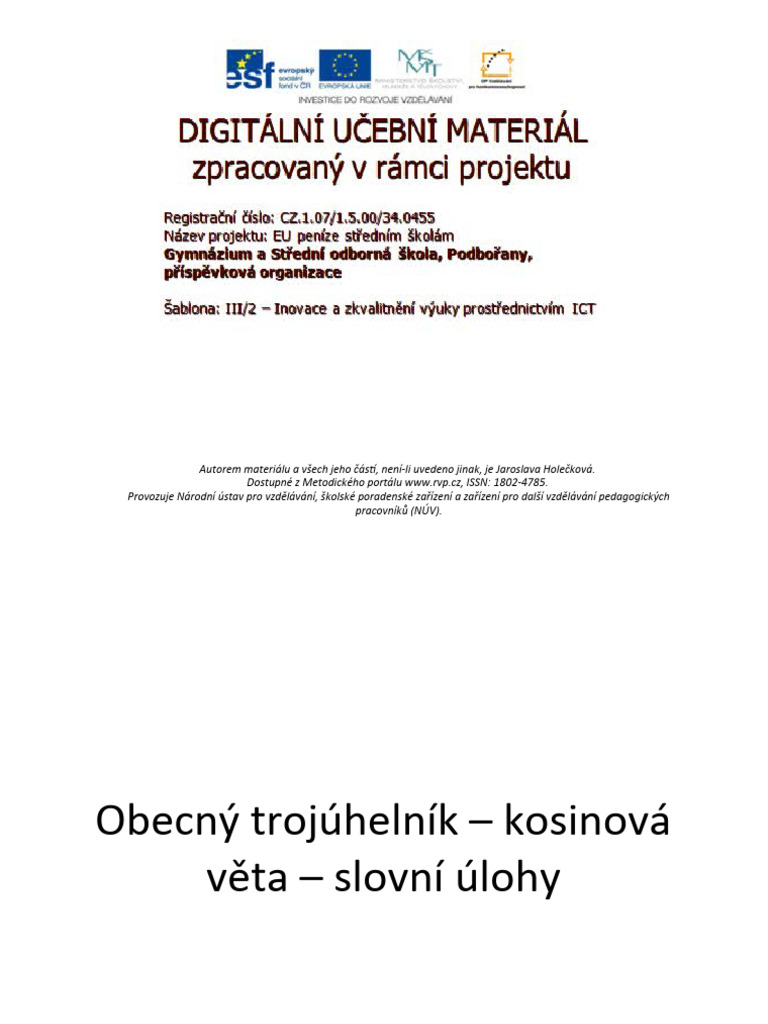 Obecny Trojuhelnik - Kosinova Veta - Slov | PDF