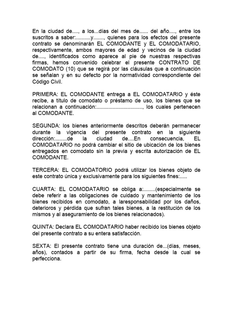 Modelo Contrato de Comodato | PDF