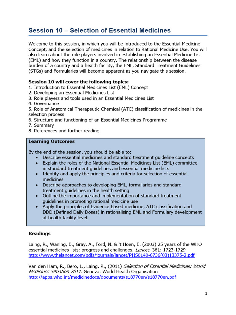 Session 10 Essential Medicine Selection | PDF | Public Services ...