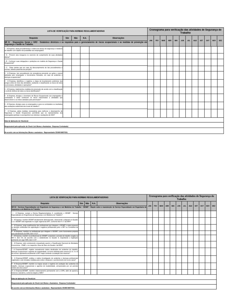 Check List Das NRS | PDF | Armazém | Fiação elétrica
