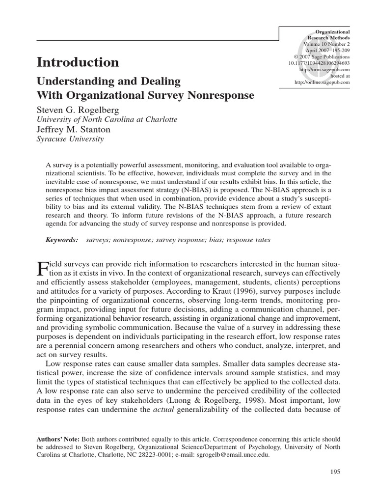 Rogelberg Stanton 2007 Introduction Understanding and Dealing With ...