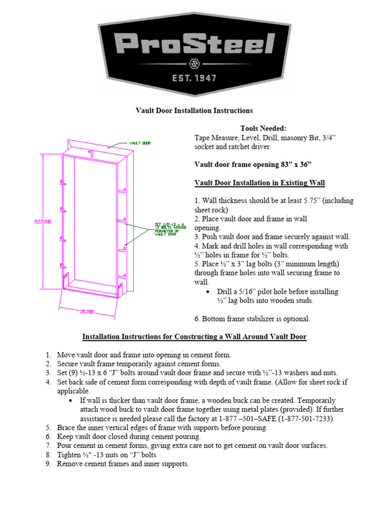 Universal Vault Door Installation Instructions Revf | PDF | Framing ...