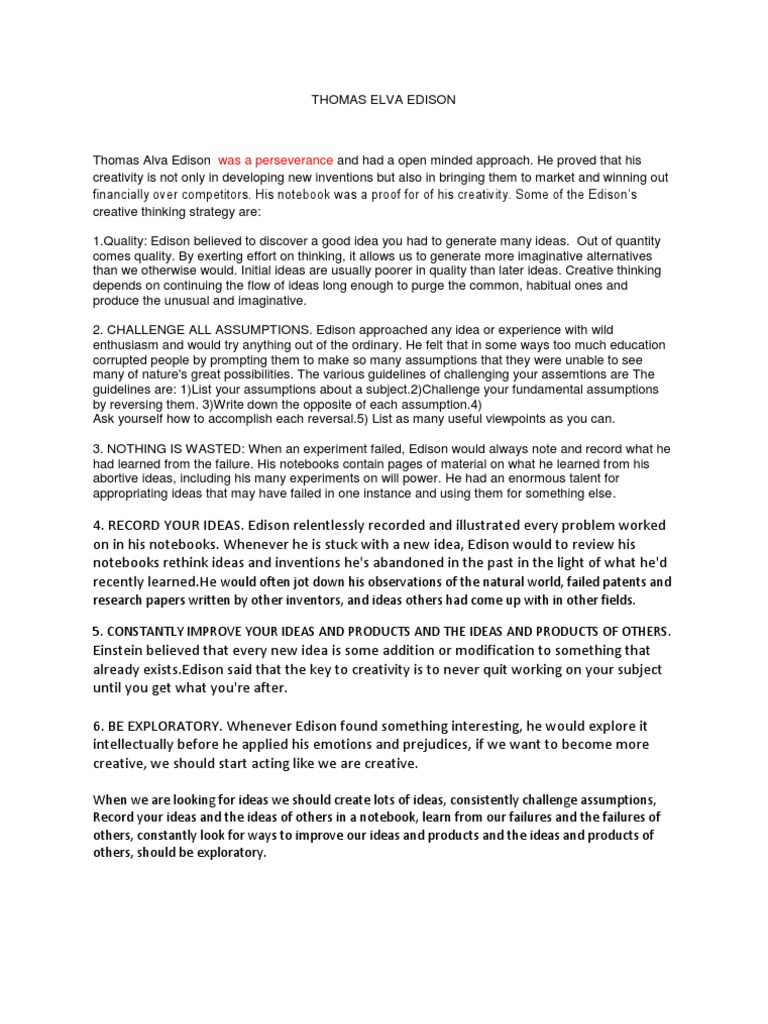 Edison’s Creative Thinking Strategies | PDF | Invention | Thomas Edison