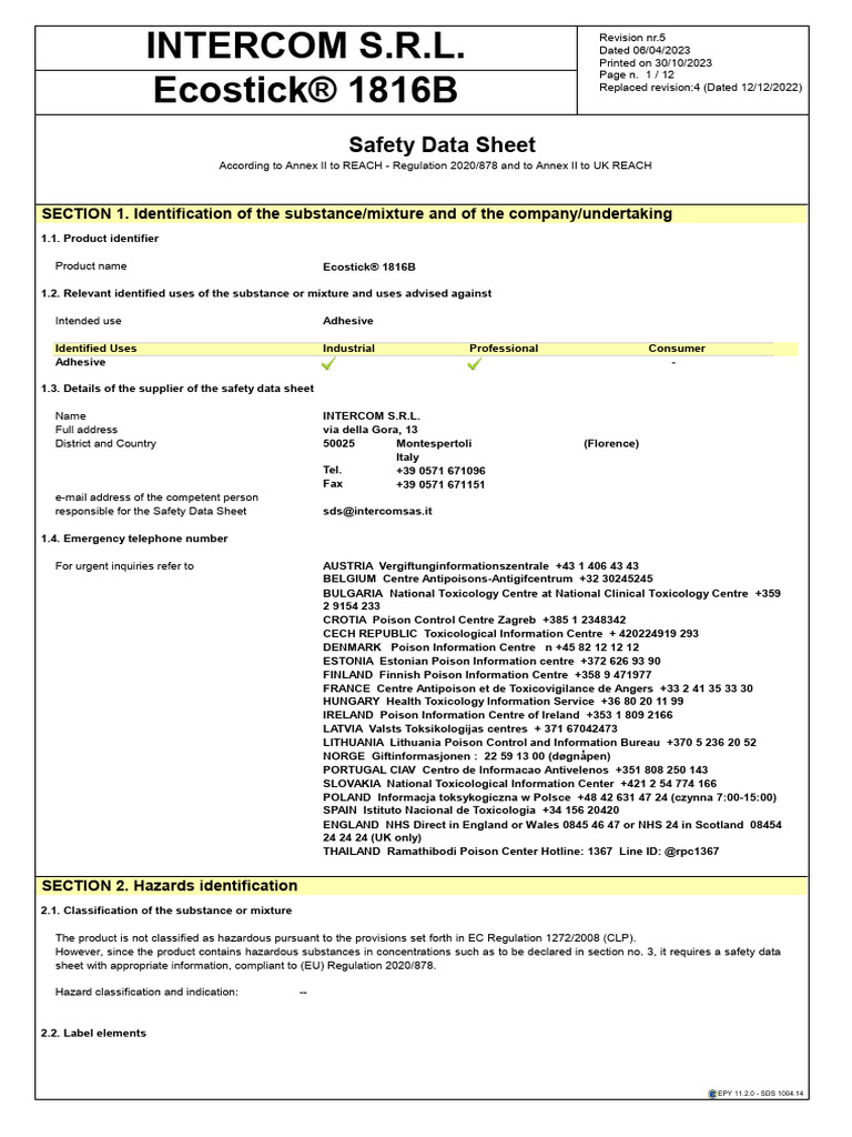 MSDS 1816b e | PDF | Toxicity | Hazards
