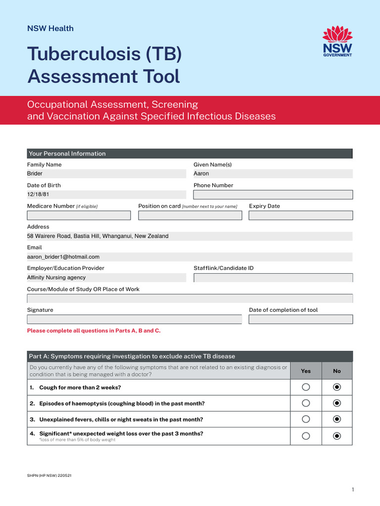 1 TB Assessment Tool (1475) | PDF | Tuberculosis | Medicine