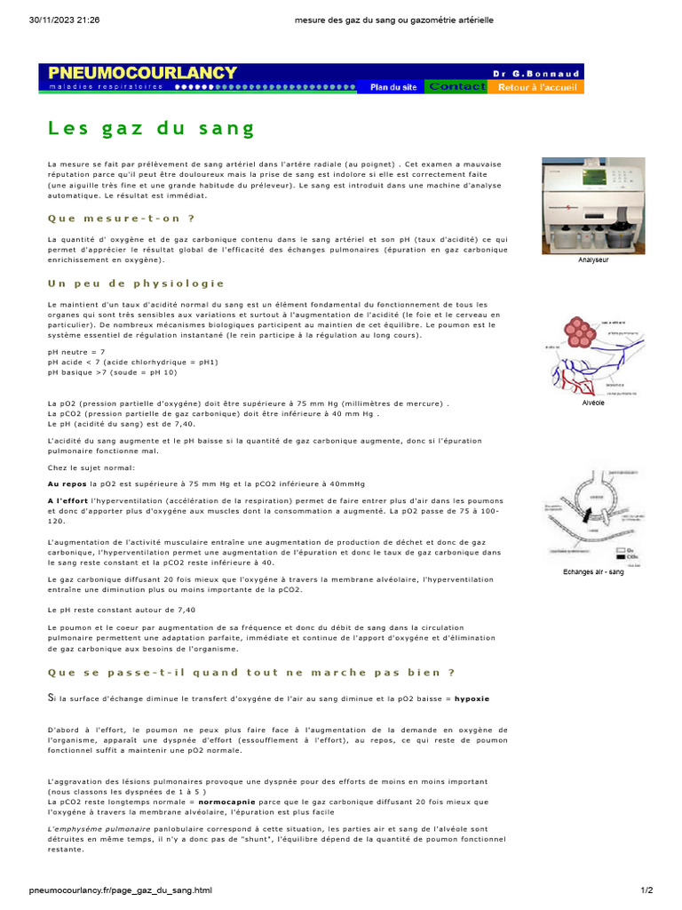 Mesure Des Gaz Du Sang Ou Gazométrie Artérielle | Télécharger ...