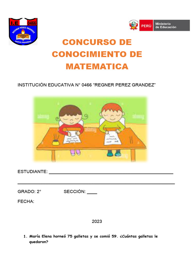 Examen de MATEMATICA Concurso Segundo Grado | PDF