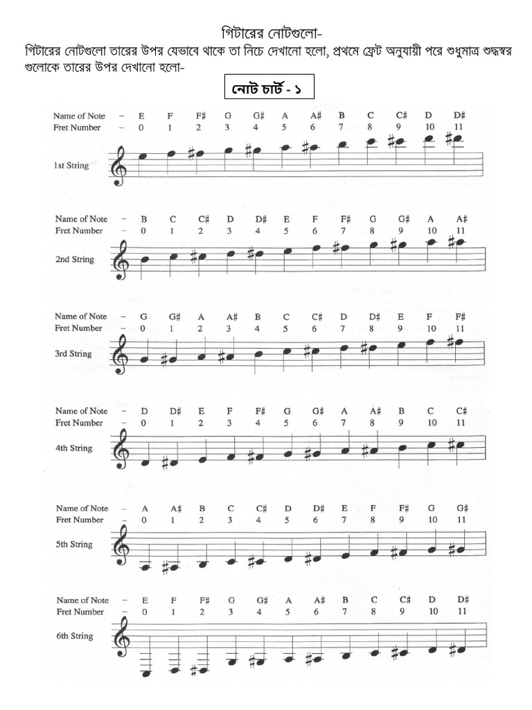 Notes On Fret Board | PDF