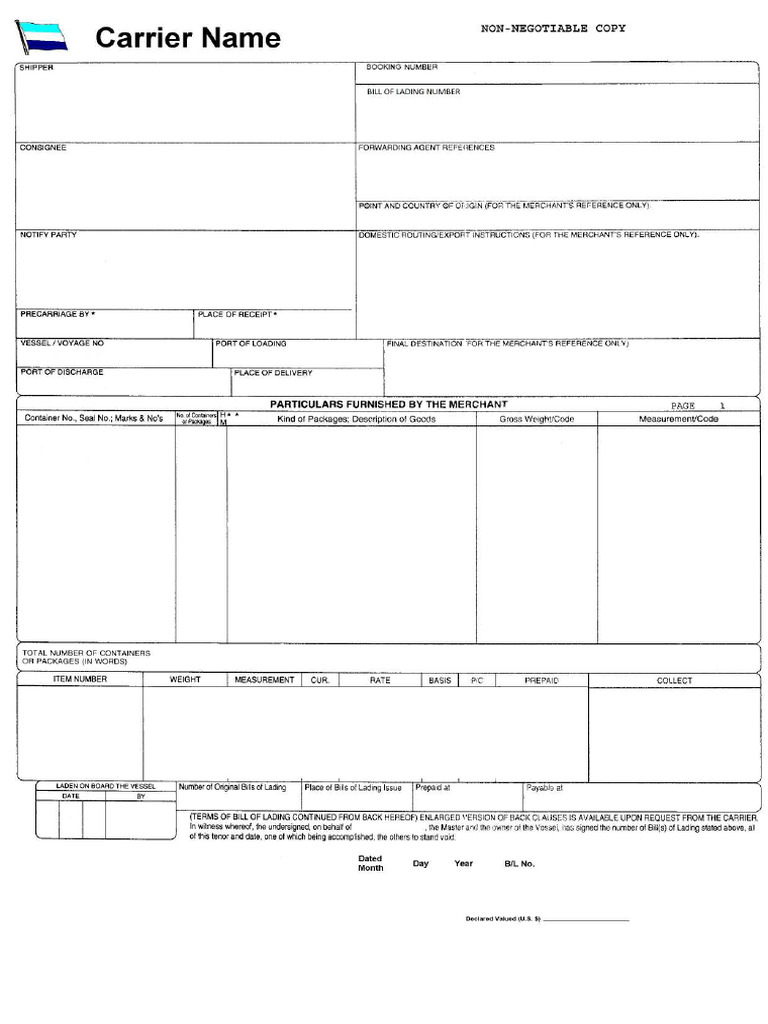 Formato Conocimiento de Embarque | PDF