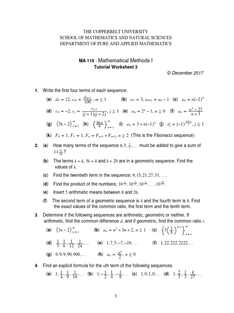 MA 110 Worksheet 3 | PDF | Summation | Numbers