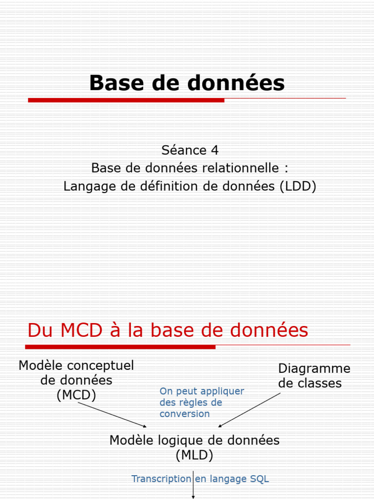 BDD1 Seance 4 LDD | PDF | Base de données relationnelle | Bases de données