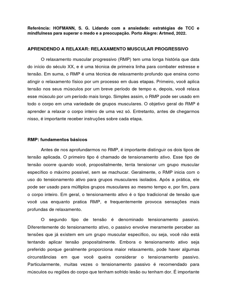 Relaxamento Muscular Progressivo: Guia Prático | PDF | Músculo ...
