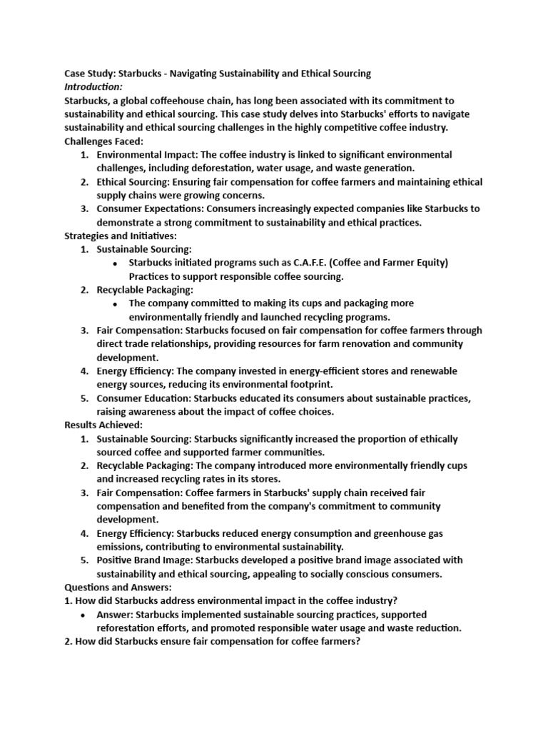 Starbucks' Sustainability and Ethics Case Study | PDF | Sustainability ...