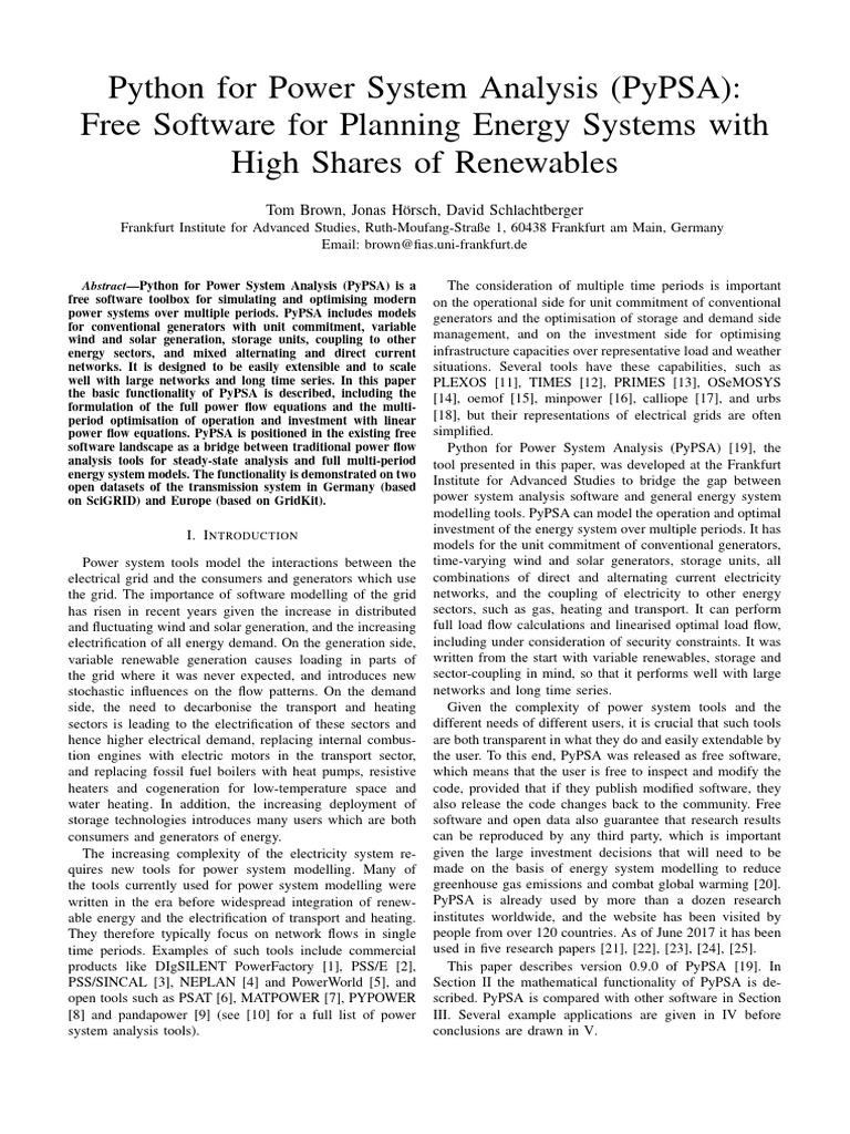 PyPSA: Free Energy System Planning Tool | PDF | Energy Storage | Electrical Grid