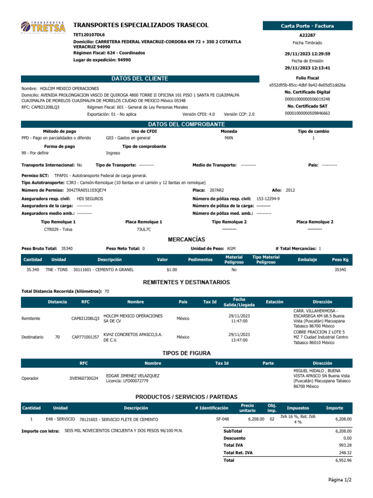 Transporte Especializado Trasecol 2023 | PDF